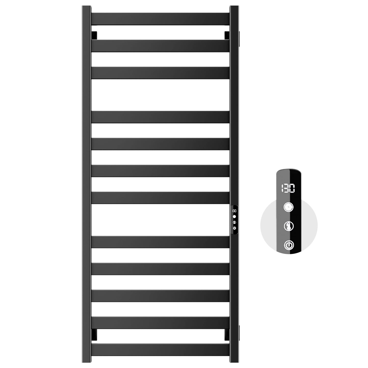 Colliford Towel Warmer,Stainless Steel Towel Warmer Rack for Bathroom -12 Bars Wall Mounted Towel Heater with Intelligent Touch Screen Timer, Hard Wired/Plug-in, Black