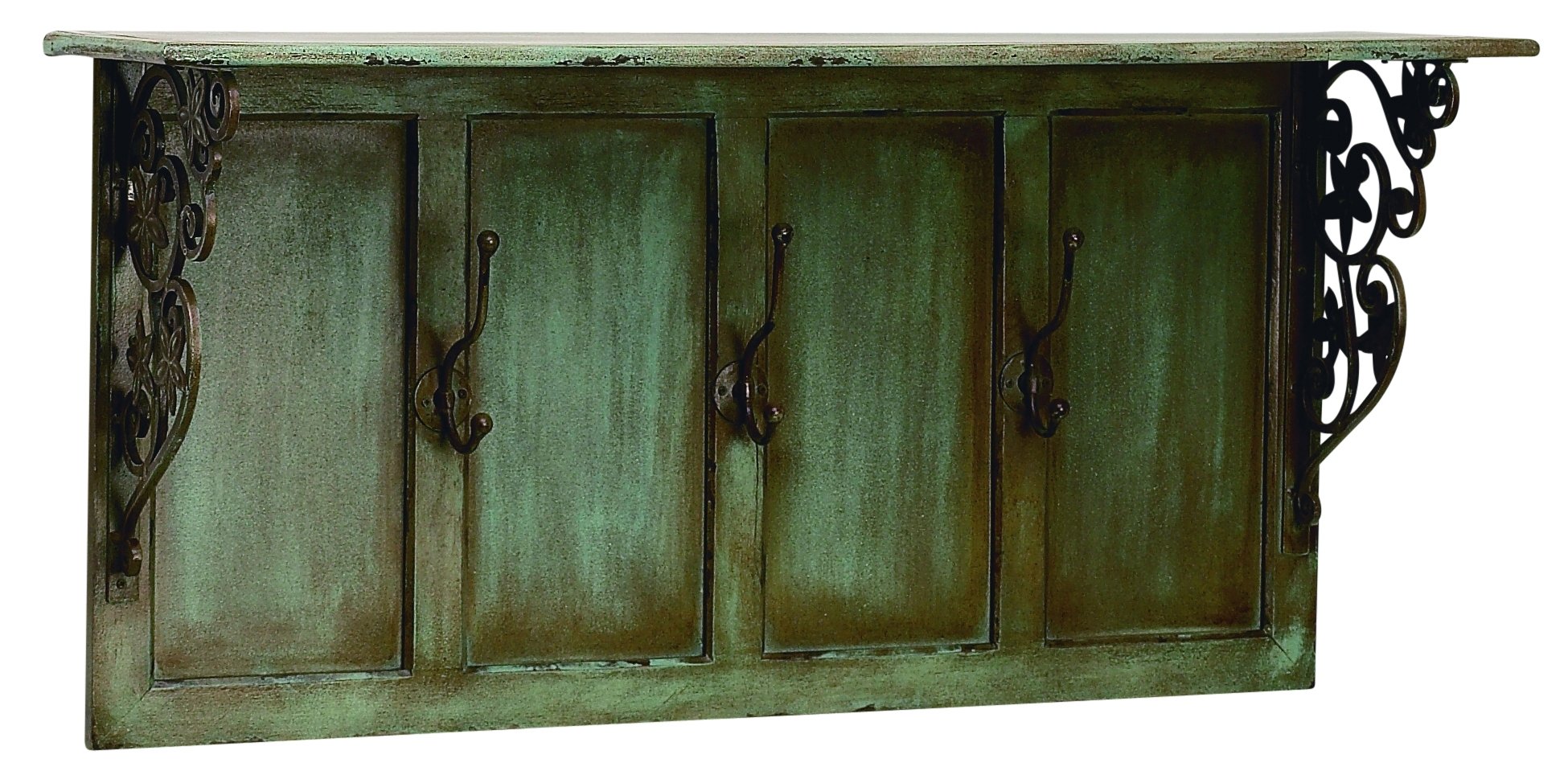 Hand Painted Distressed Blue Wood and Iron Wall Shelf