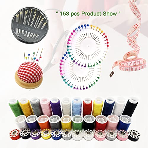 Hand Sewing Machine, Handheld Sewing Machine Mini Portable Cordless, Perfect for Adults, Beginners, Kids DIY, Home and Travel Sewing, Wooden Sewing Box with 153 Sewing Supplies