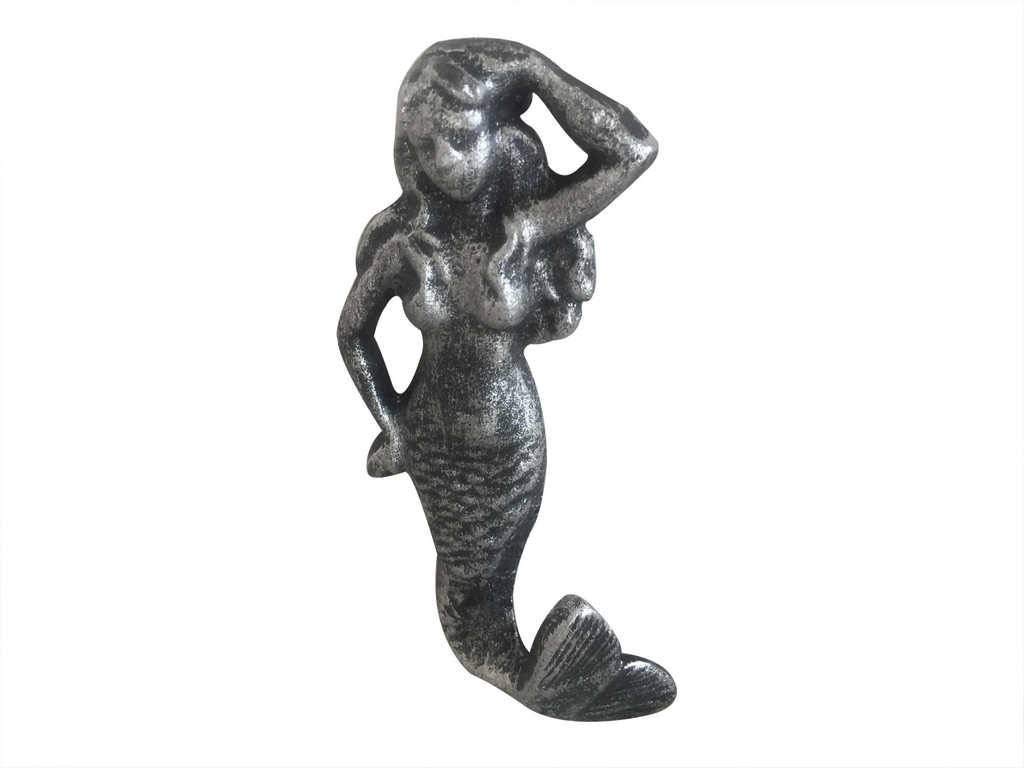 Handcrafted Nautical Decor Antique Silver Cast Iron Mermaid Hook 6" - Mermaid Decoration - Decorative Wall