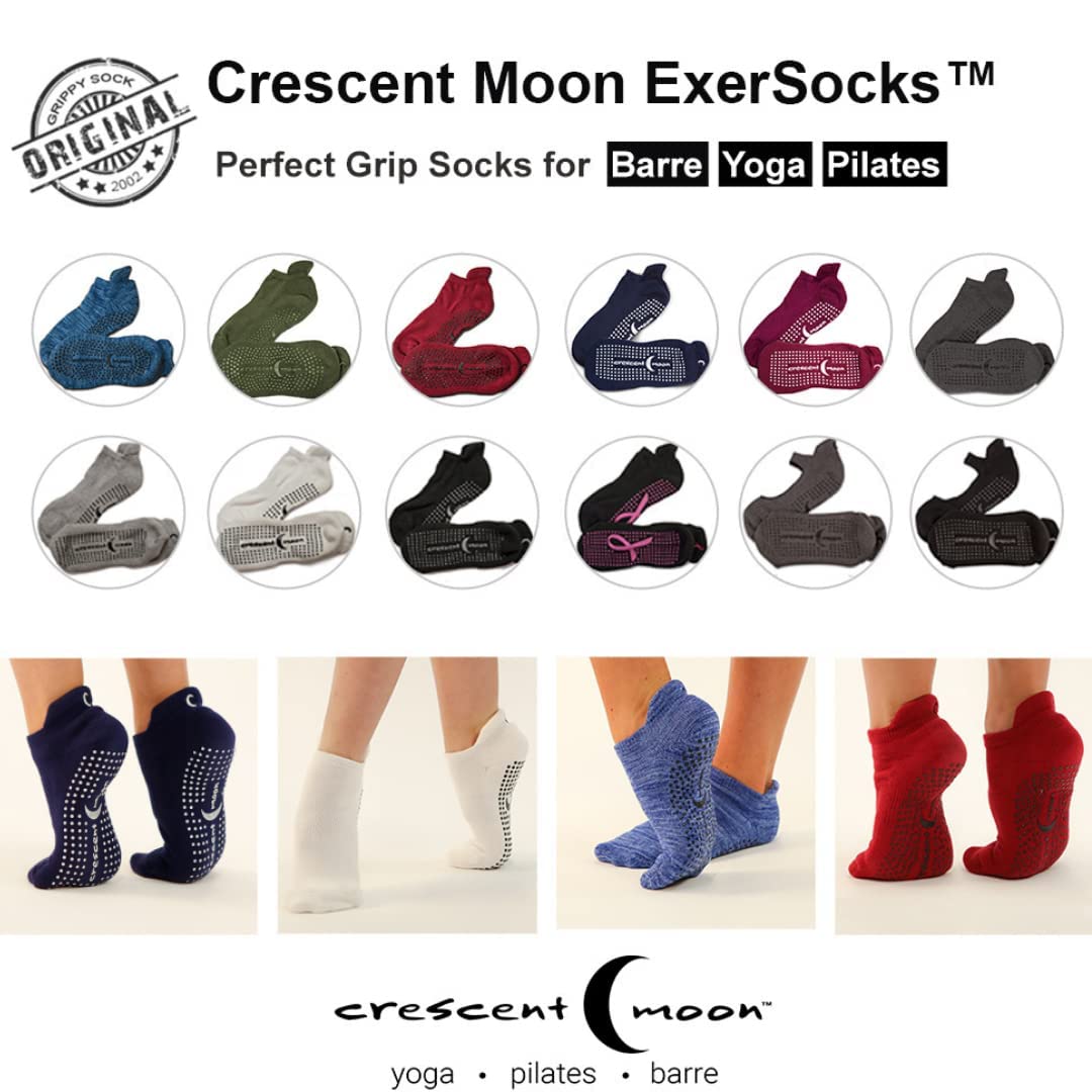CRESCENT Moon ExerSocks, Non-Slip Grip Socks (3-Pack/3-Colors) Small, Navy, Wine, Olive