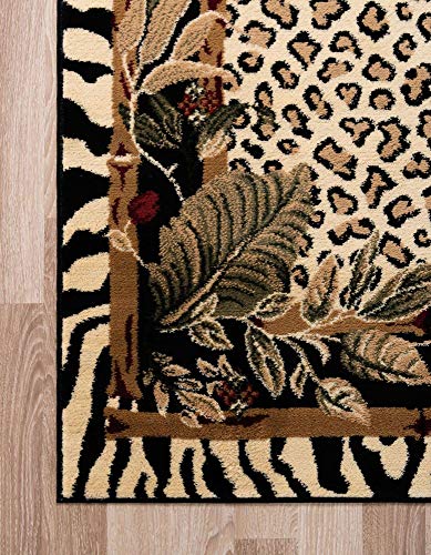 Unique Loom Wildlife Collection Animal Inspired with Cheetah Bordered Design Area Rug, 5 ft x 8 ft, Ivory/Black