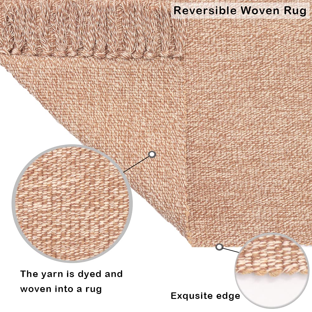 Boho Bathroom Rug Cotton Reversible Laundry Room Rag Rug - Hand Woven Solid Color Chindi Area Rug Entryway for Kitchen Bathroom Bedroom Dorm (2' x 4'3, Coffee)