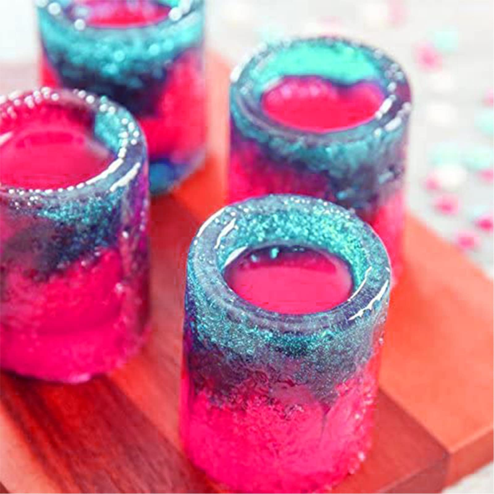 DD-life 4 Pcs 4-Cavity Ice Cubist Ice Shot Glass Molds Round Shot Glass Silicone Mold(Red)