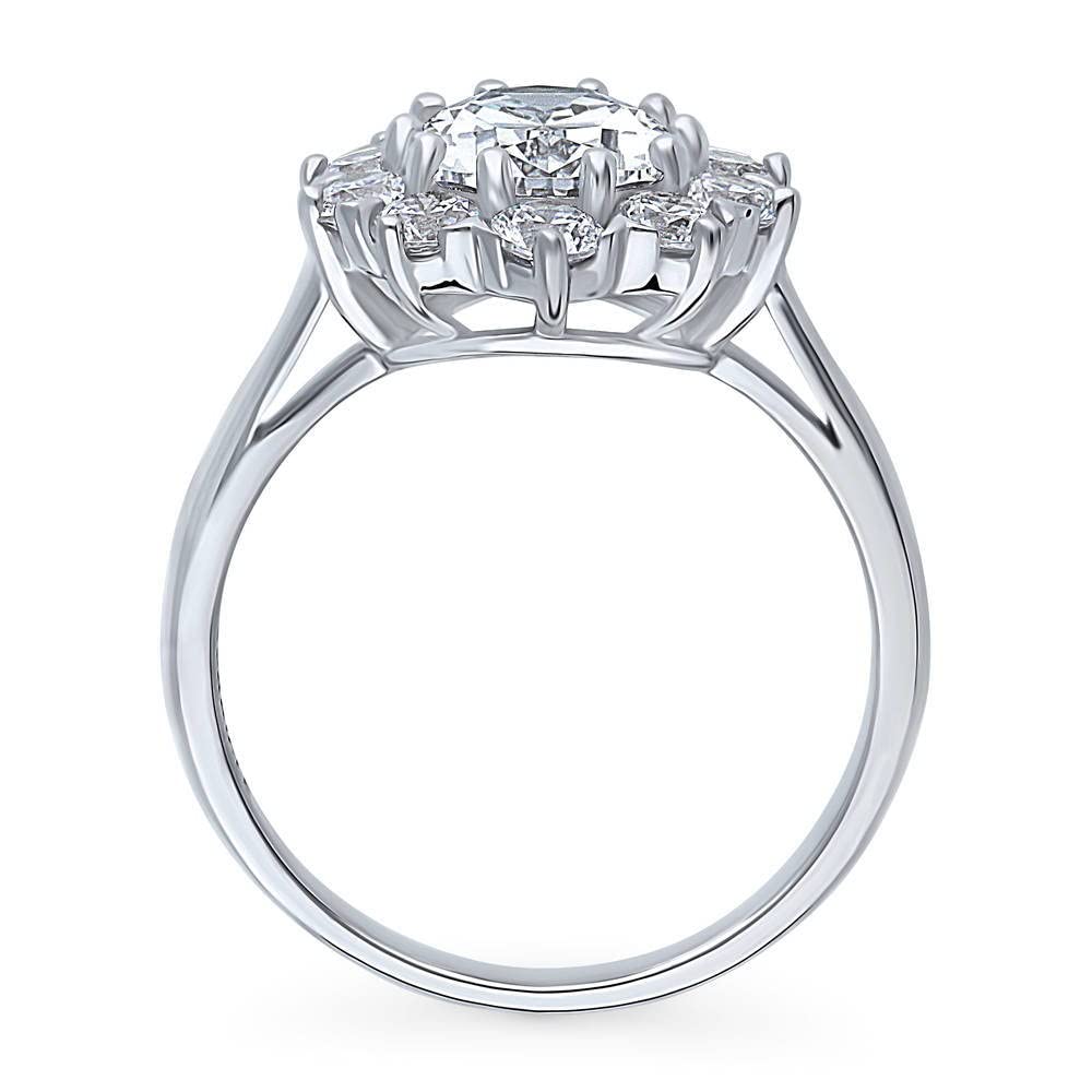 BERRICLE Sterling Silver Flower Cubic Zirconia CZ Statement Halo Fashion Ring for Women, Rhodium Plated Size 7