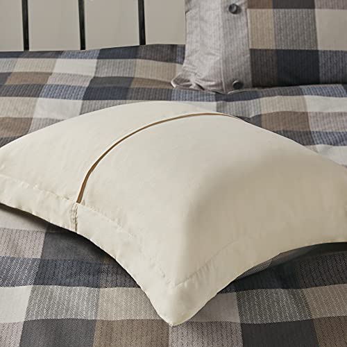 Madison Park Ridge Comforter Set-Cabin Lodge Plaid Herringbone Design All Season Down Alternative Cozy Bedding with Matching Bedskirt, Shams, Decorative Pillow, Queen(90"x90"), Neutral 7 Piece