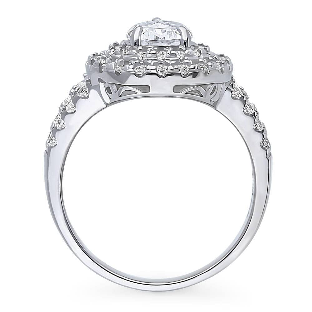 BERRICLE Sterling Silver Halo Wedding Engagement Rings Pear Cut Cubic Zirconia CZ Statement Cocktail Split Shank Ring for Women, Rhodium Plated Size 5