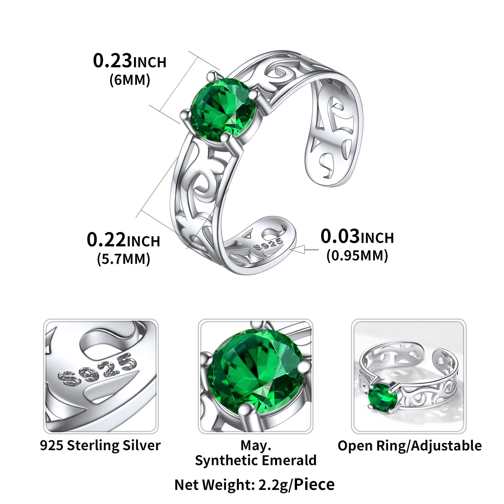 ChicSilver 925 Sterling Silver June Birthstone Ring 6MM Dainty Round Created Alexandrite Celtic Eternity Ring Wedding Band for Women Adjustable