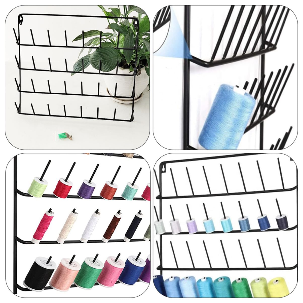DIYEAH 32 Axis Frame Serger Room Thread Organizer Wall- Mounted Thread Holder Cone Thread Rack Metal Sewing Organizer Hair Braiding Accessories Thread Supplies Wire Rack Embroidered Iron