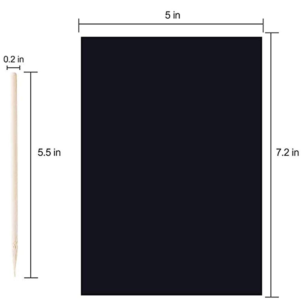 LUREME Scratch Art Set, 50Pcs Rainbow Magic Scratch Paper Set Black Scratch Off Art Crafts Notes Boards Sheet with 5 Wooden Stylus 4 Drawing Stencils for Easter Party (ME000009)