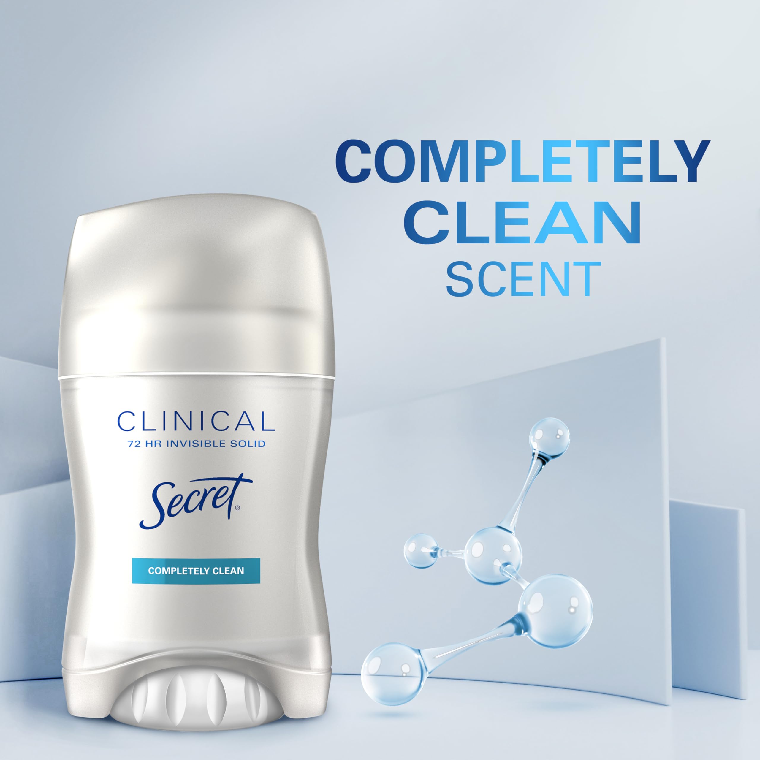 Secret Clinical Strength Antiperspirant Deodorant for Women, 3X Stress Protection, 72hr Sweat & Odor Protection, PH Balancing Minerals, Invisible Solid, Completely Clean Scent, 1.6 oz