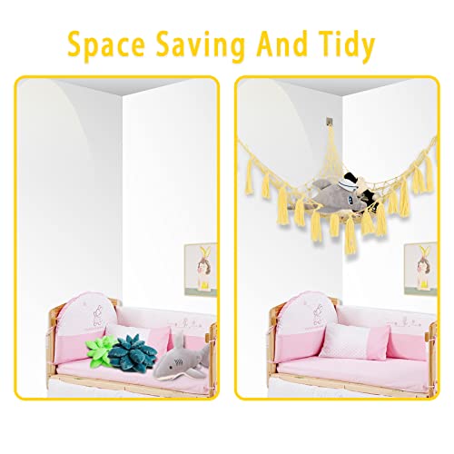 YELIENM Stuffed Animals Net or Hammock with LED Light, 59 inch Toy Hammock Net for Stuffed Animals Corner Hanging Stuffed Animal Storage Stuffed Animal Holder for Nursery Kids Bedroom (Yellow)…