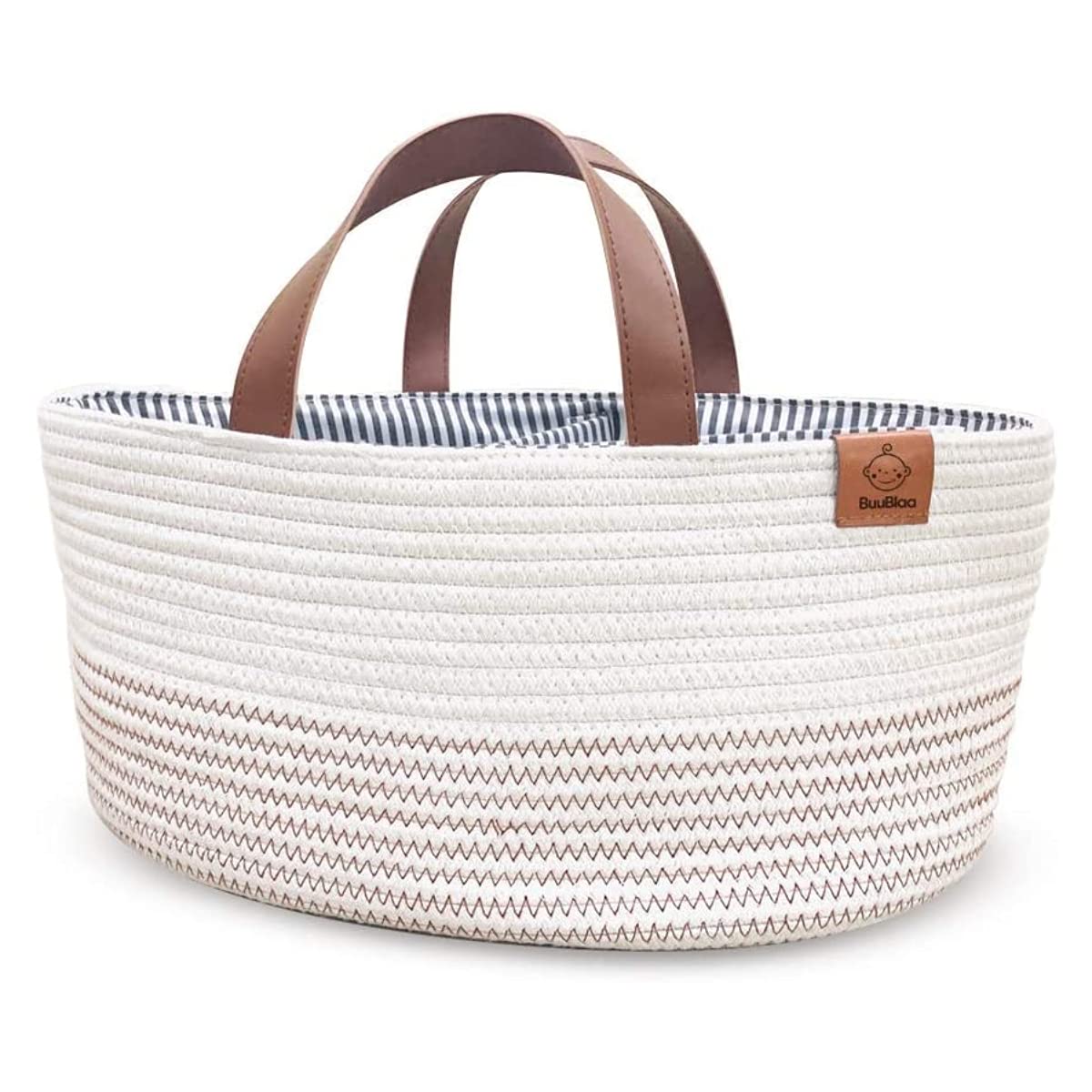 Buublaa-Baby Diaper Caddy Organizer-Leather Handles-Cotton Rope with Removable Inserts-Free Standing-Kids Friendly-Strong & Sturdy-Soft Smooth-Gift for Baby Shower-Baby Basket