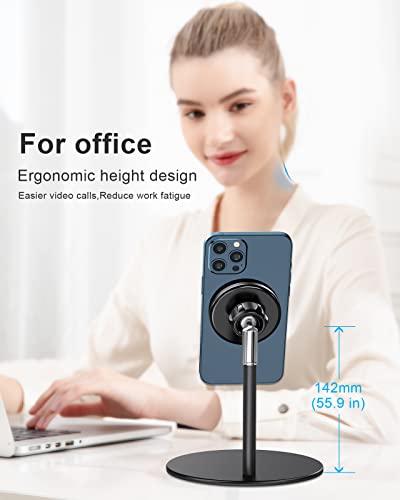EWA Magnetic Phone Stand, 360°Rotation Adjustable Cell Phone Stand for Desk/Nightstand/Office, Hands-Free Metal Magnetic Phone Holder Stand, Compatible with iPhone 15/14/13/12 Magsafe Case, Black