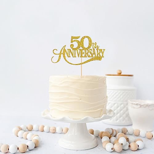 Gold Glitter 50th Anniversary Cake Topper - for 50th Wedding Anniversary / 50th Anniversary Party / 50th Birthday Party Decorations