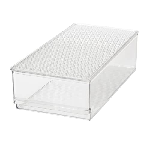 Oggi Clear Stackable Storage Bin with Lid - Ideal for Kitchen, Pantry, Cabinet, Bathroom, Bedroom, Kids, Refrigerator, Freezer. With Handles - Organize Jars, Packets, Snacks, Pasta - 12x4x4