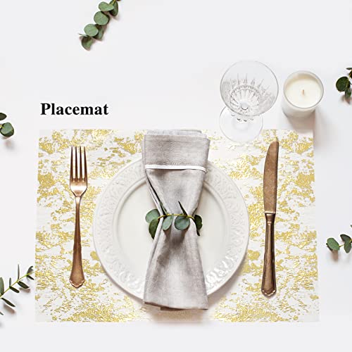Ohanniewa Gold Table Runner 11 inch x 32 Feet Glitter Metallic Gold Foil Mesh Table Runner Roll Table Decorations for Wedding, Birthday, Banquet, Christmas