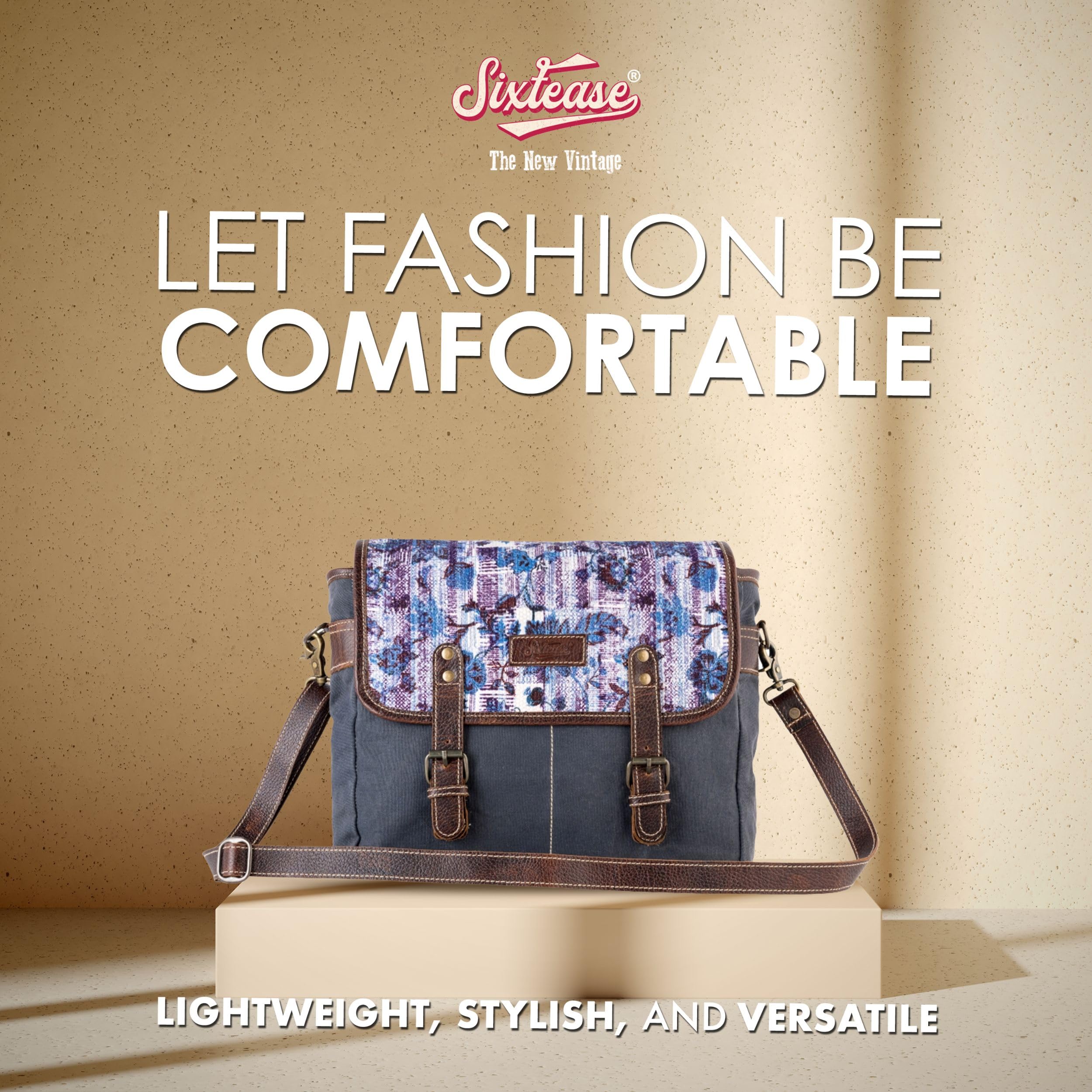 SIXTEASE Womens Shoulder Bag Vintage Style Shoulder Bags for Women - Made with Genuine Leather, Upcycled Canvas, or Hair On - Handmade, Adjustable Strap, Brass and Zinc Hardware - Helio