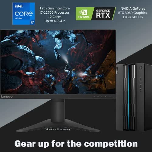Lenovo IdeaCentre 5 Gaming Desktop, 12th Gen Intel Core i7-12700 Processor, GeForce RTX 3060, 32GB RAM, 512GB PCIe SSD + 1TB HDD, RJ45, DP, HDMI, Wired KB & Mouse, Wi-Fi 6, Windows 11 Home, Black