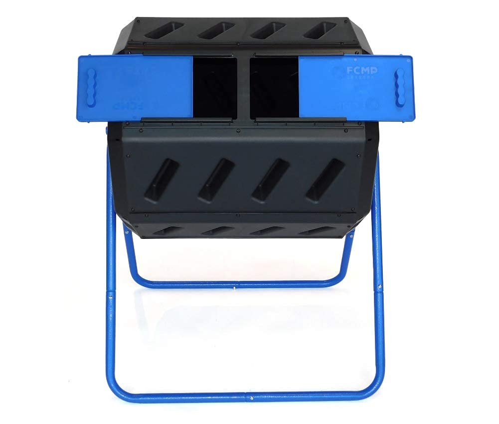 FCMP Outdoor IM4000-DD Dual Chamber Tumbling Composter with Double Doors (Blue) Canadian-Made, 100% Recycled Resin