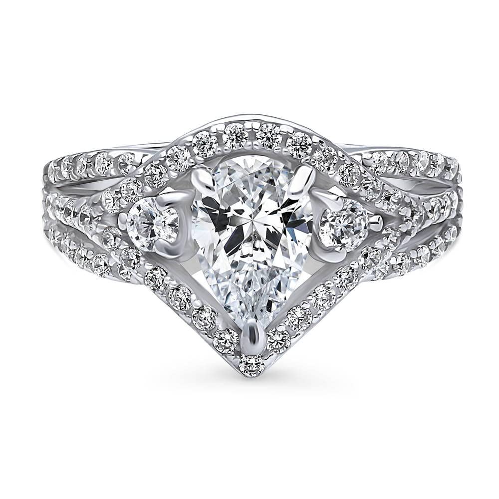 BERRICLE Sterling Silver Woven Wedding Engagement Rings Cubic Zirconia CZ Statement 3-Stone Cocktail Ring for Women, Rhodium Plated Size 5