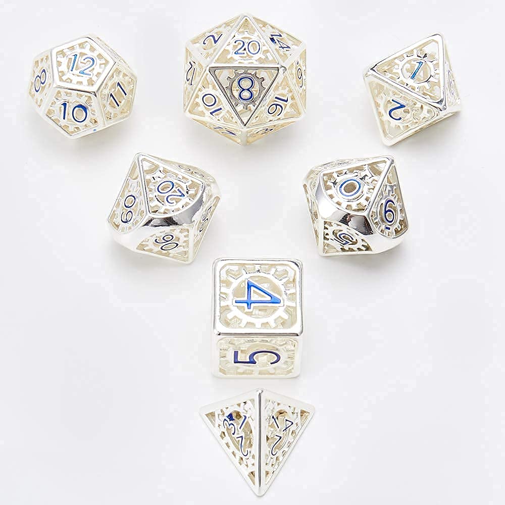 Metal DND Gifts Game Dice 7Pcs Set Hollow and Black Velvet Bag for Dungeons and Dragons RPG MTG Table Games D&D Pathfinder Shadowrun and Math Teaching