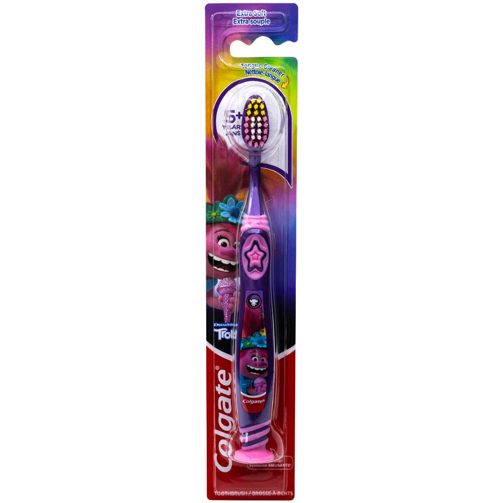 Colgate Kids Trolls Toothbrush with Suction Cup, Children Ages 5+ Extra Soft (Colors Vary) - Pack of 6