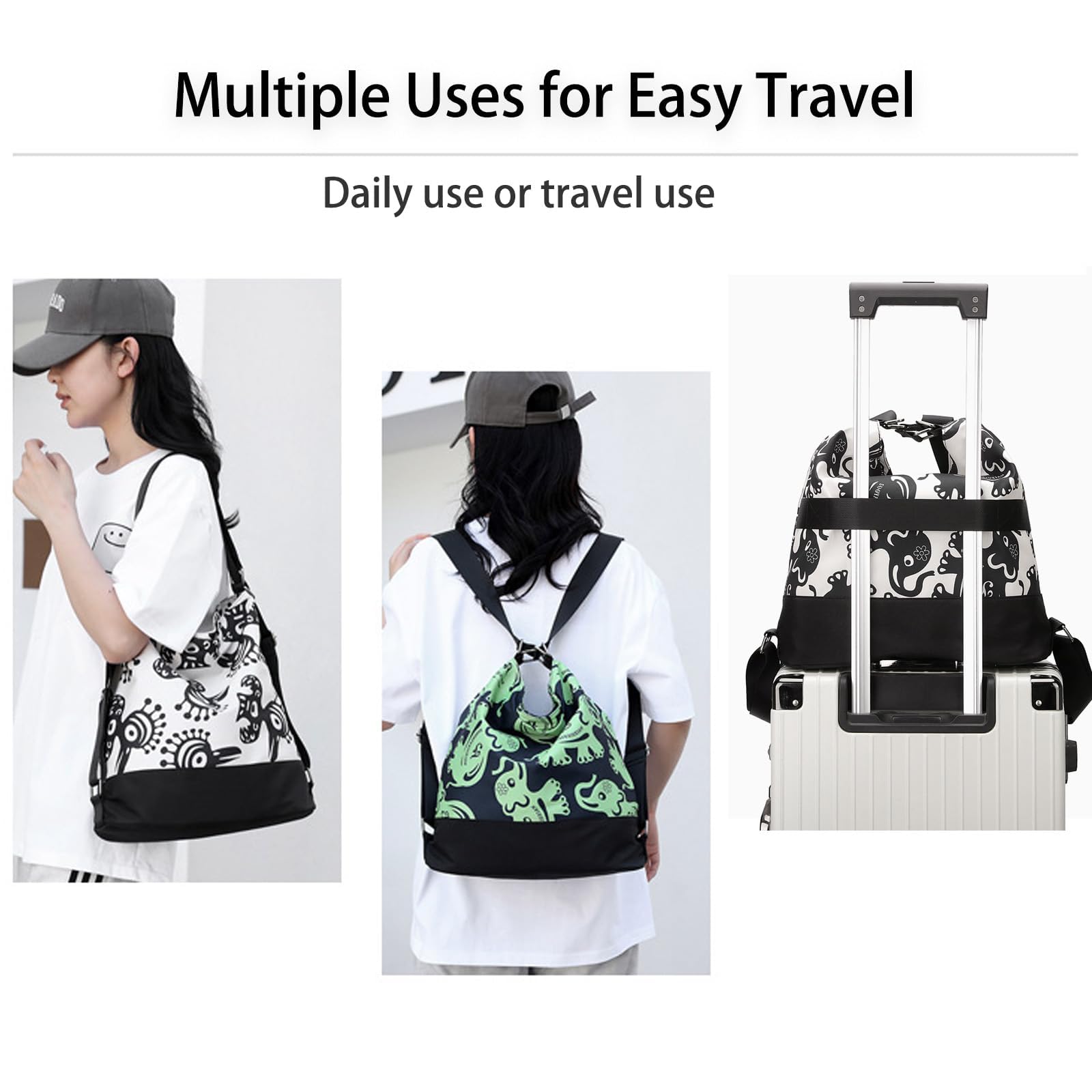 Crossbody Bag for Women Medium Drawstring Top Handle Handbag Canvas Striped Tote Bag Shoulder Bag Clutch Purse (Black)