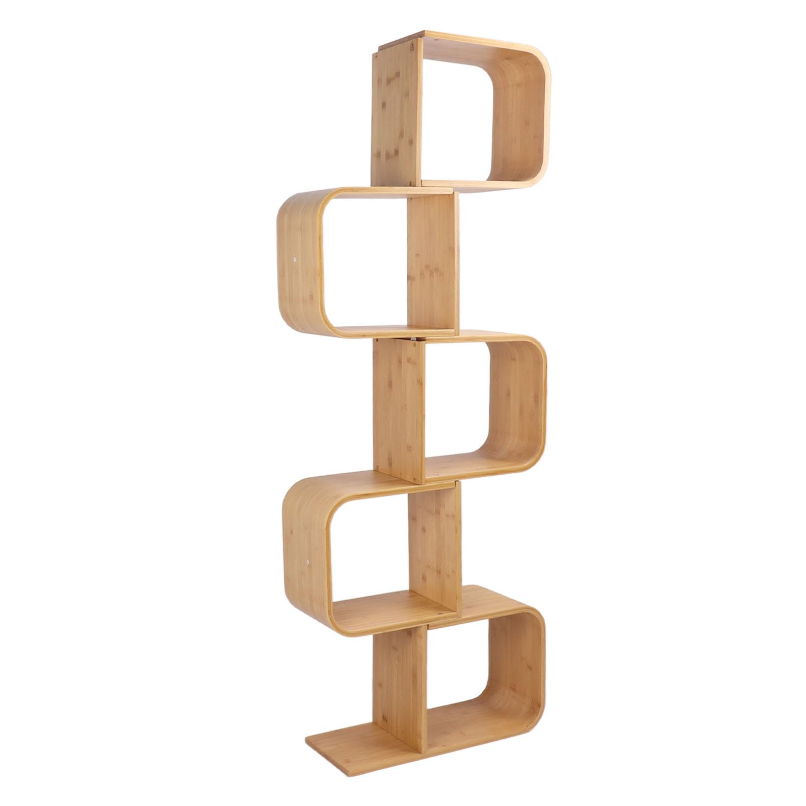 Colossaln Elegant Design White Painted S Shape Bookcase Standing Wooden Shelving Unit Home Office Decorational (5 Tier)