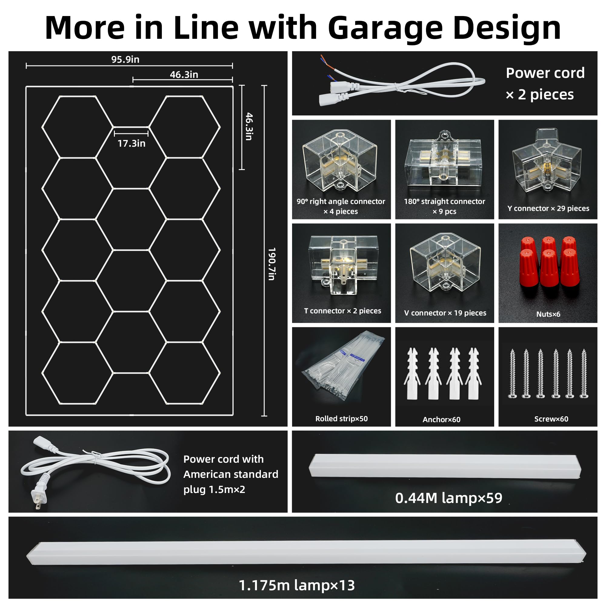 TEPU Garage Hexagon LED Lights 8'X16', 720W 86400LM 6500K White Super Bright 14 Grid Hexagon Ceiling Light, Hexagon Garage Lights with Rectangle Frame, Suitable for Garages Barber Shop Gyms Basements