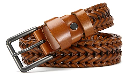 CHAOREN Reversible Belt for Men - Mens Belt Leather 1 3/8" Cognac for Formal Pants - Adjustable Belt Trim to Fit