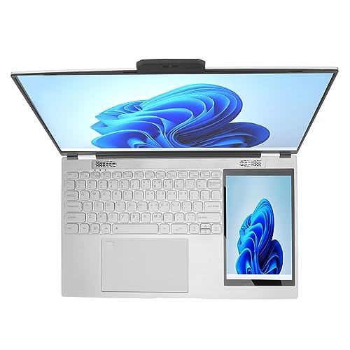 Bewinner HD Laptop, 2.4G 5G Dual Band WiFi 1280x800 7 Inch IPS Dual Screen Touch Screen Laptop Fingerprint Unlock 100-240V for Windows 11 for Classes (16GB+128GB US Plug)
