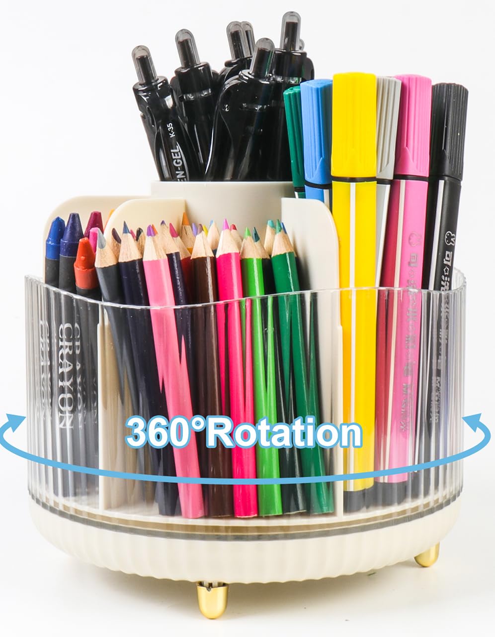 EPKAOZEY Rotating Pen Holder Desk Organizer, 7 Grids 360° Pencil Holder Rotatable Desktop Organizer, Removable Makeup Holder Large Capacity, Holds Pencils, Crayons and All Kinds of Stationery, Makeup Brushes, Small House Items (White)