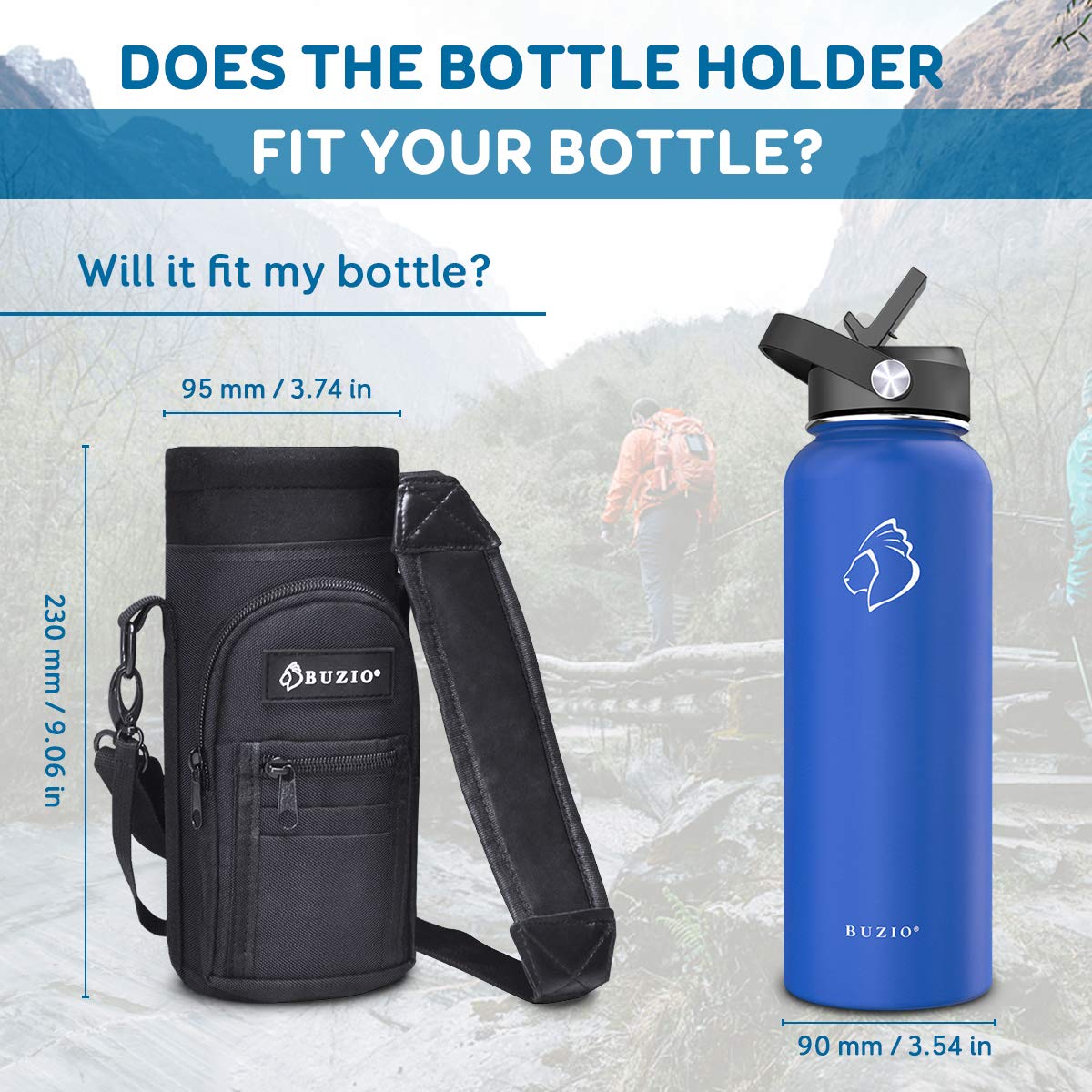 BUZIO Water Bottle Holder Carrying Pouch for 40 oz Bottles - Carry, Protect and Insulate Your Flask with This Military Grade Carrier an Adjustable Padded Shoulder Strap