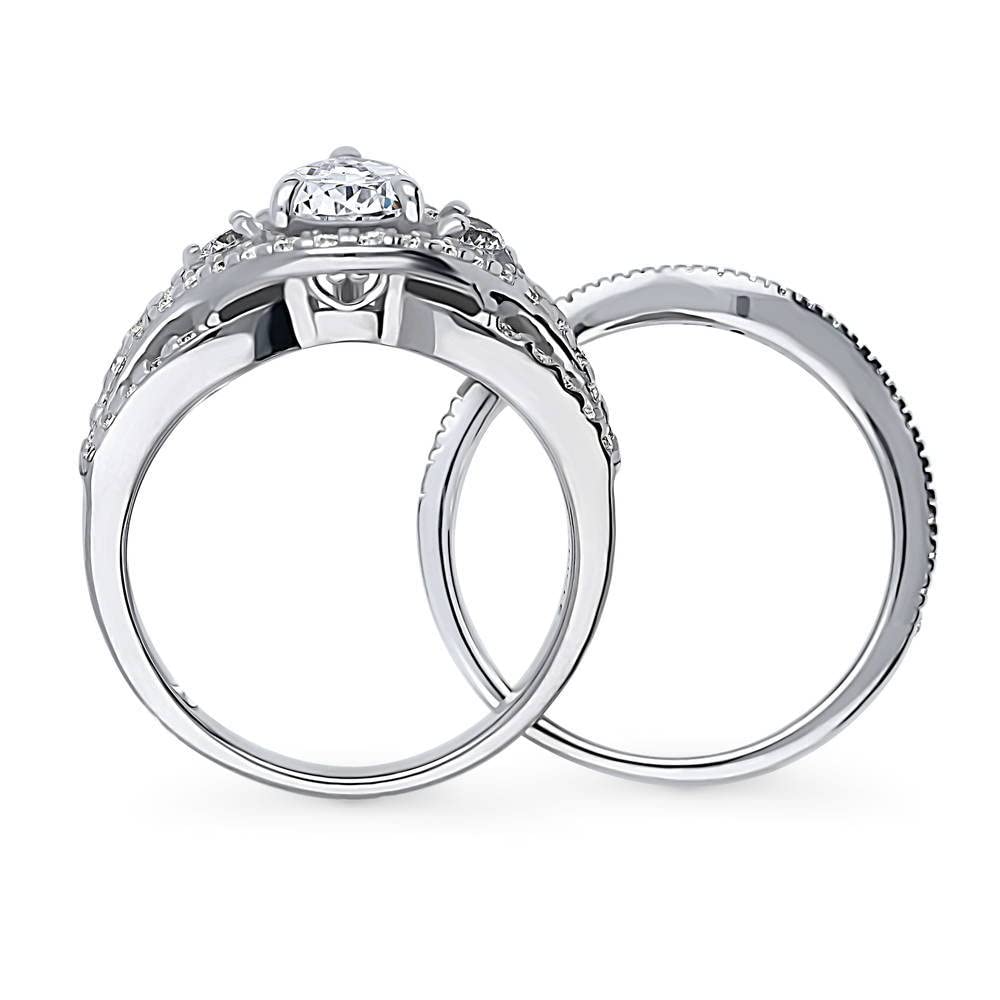 BERRICLE Sterling Silver 3-Stone Wedding Engagement Rings Pear Cut Cubic Zirconia CZ Woven Ring Set for Women, Rhodium Plated Size 9.5