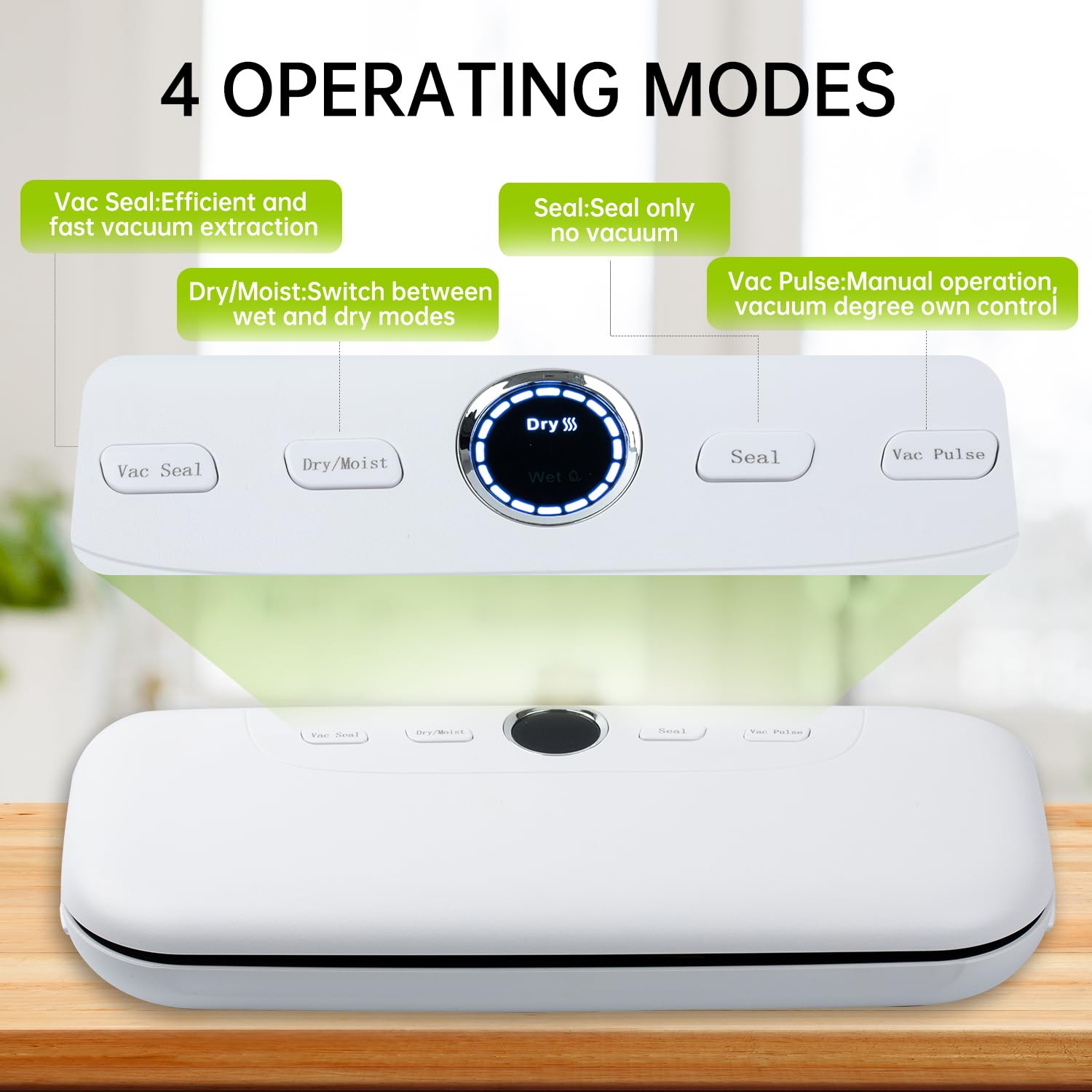 FDLQEOR Food Vacuum Sealer Machine, 80kPa Strong Suction, One-Touch Automatic Operation, 10 Vacuum Seal Bags, Dry & Moist Food Modes with Led Indicator Lights, Compact Design,White