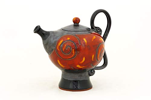 Handmade Pottery Teapot, Kitchen Decor, Art Ceramic Decor, Stoneware Kettle, Red and Black Teapot