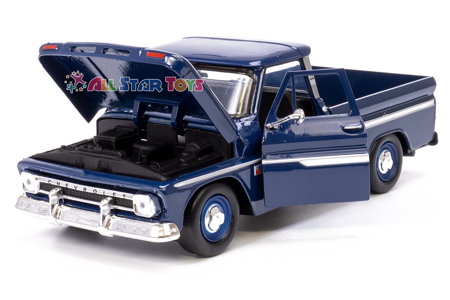 Motor Max 1966 Chevy C10 Fleetside Pickup Truck, Dark Blue - Motormax 73355 - 1/24 Scale Diecast Model Toy Car