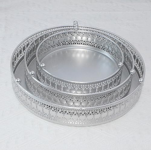 FEICTPOX Cake Stand Set of 3 Metal Cupcake Stands Dessert Display Plate for Wedding Party Birthday … (Silver)