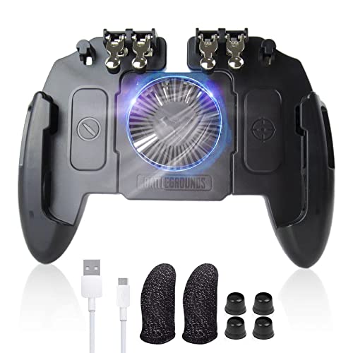 Mobile Game Controller with Cooling Fan/Phone Holder/Finger Sleeves for PUBG/Fortnite/Call of Duty, L1R1 Mobile Triggers for 4.7”-6.5” iOS/Android Phones, Outstanding Compatibility