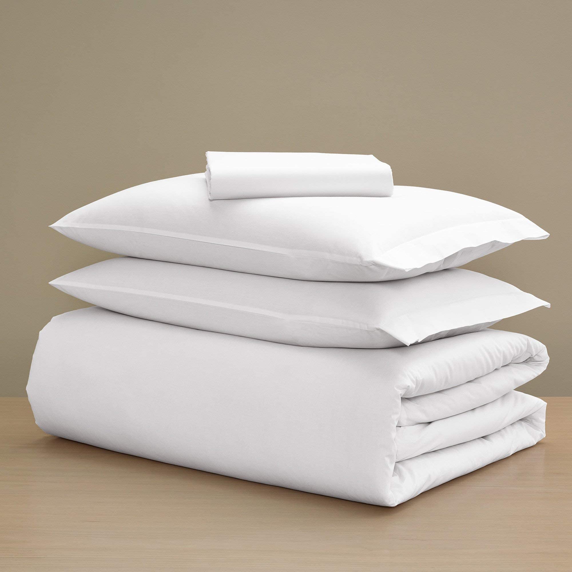 H by Frette Percale Standard Bed Bundle (King) - Luxury All-White Bedding Bundle/Includes Pillowcases, Fitted Sheet, and Duvet Cover