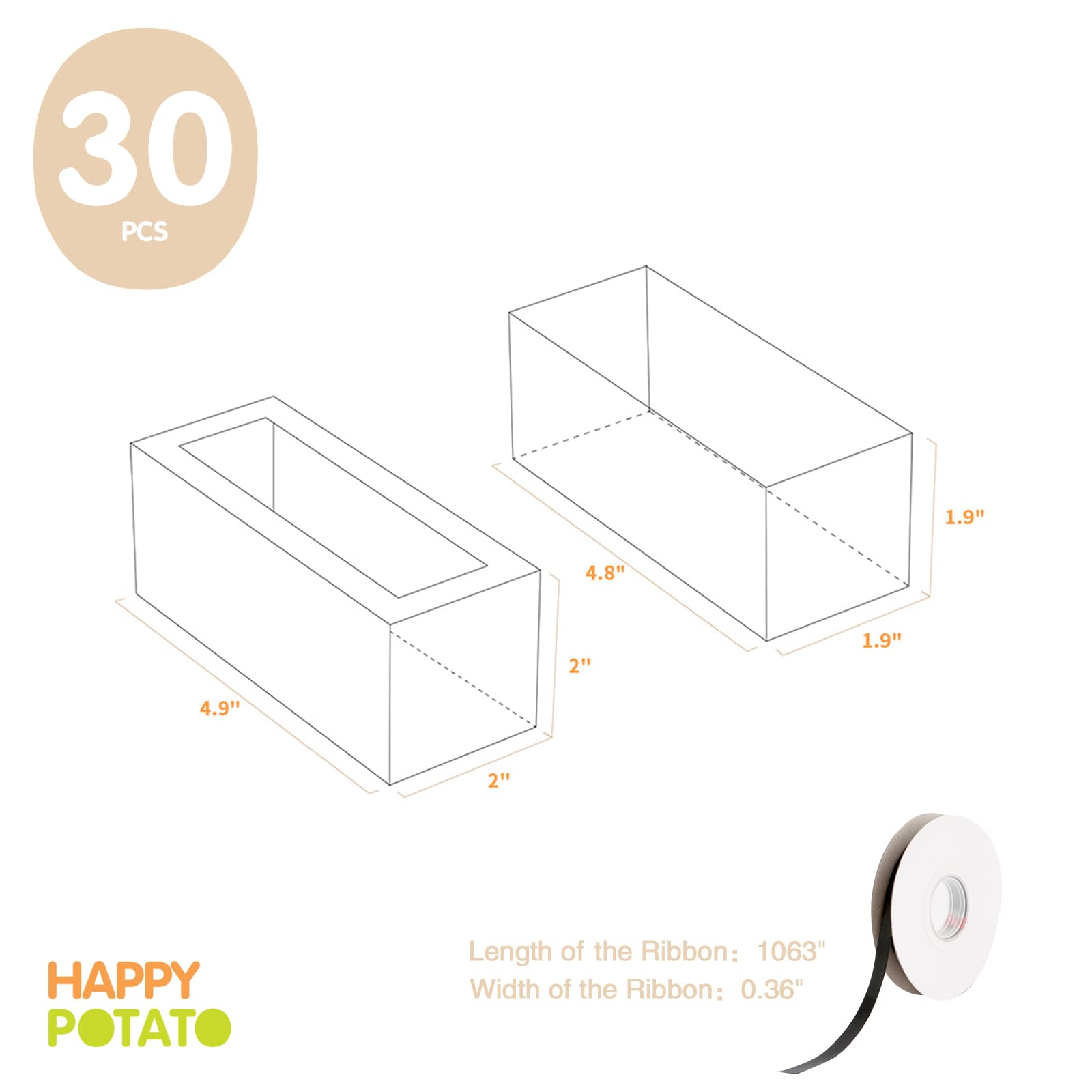 HAPPY POTATO 30 Pack Macaron Boxes for 4 or 5, 4Γ1.9Γ1.9 Inches, Macaron Packaging Boxes, Black Macaron Boxes with Clear Window, Macaron Container Packaging Boxes with Ribbon