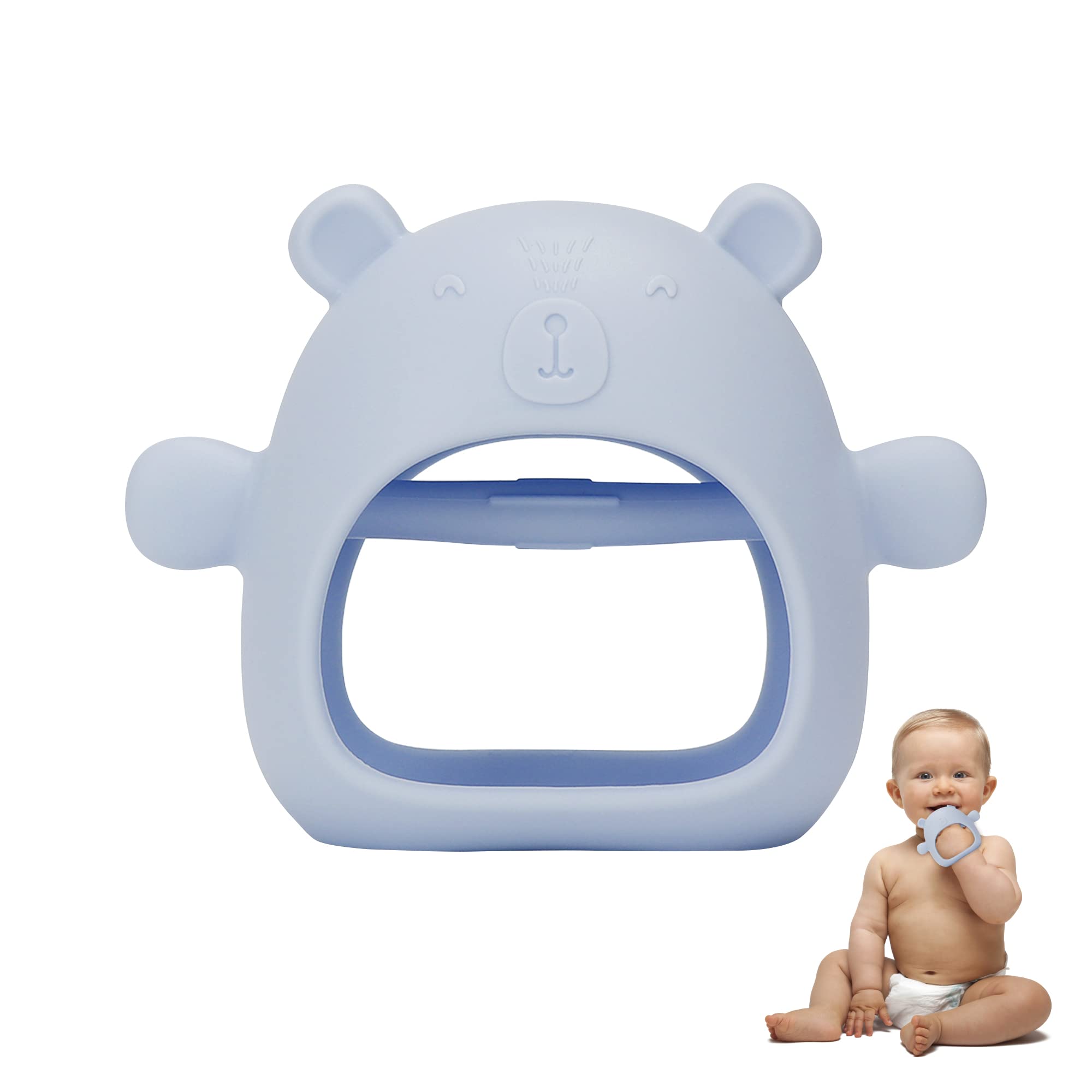 Bear Never Drop Silicone Teething Toys for Babies 3M+ 6-12 Months Baby Teething Toys for Sucking Needs Teethers Toys for Babies (Blue)