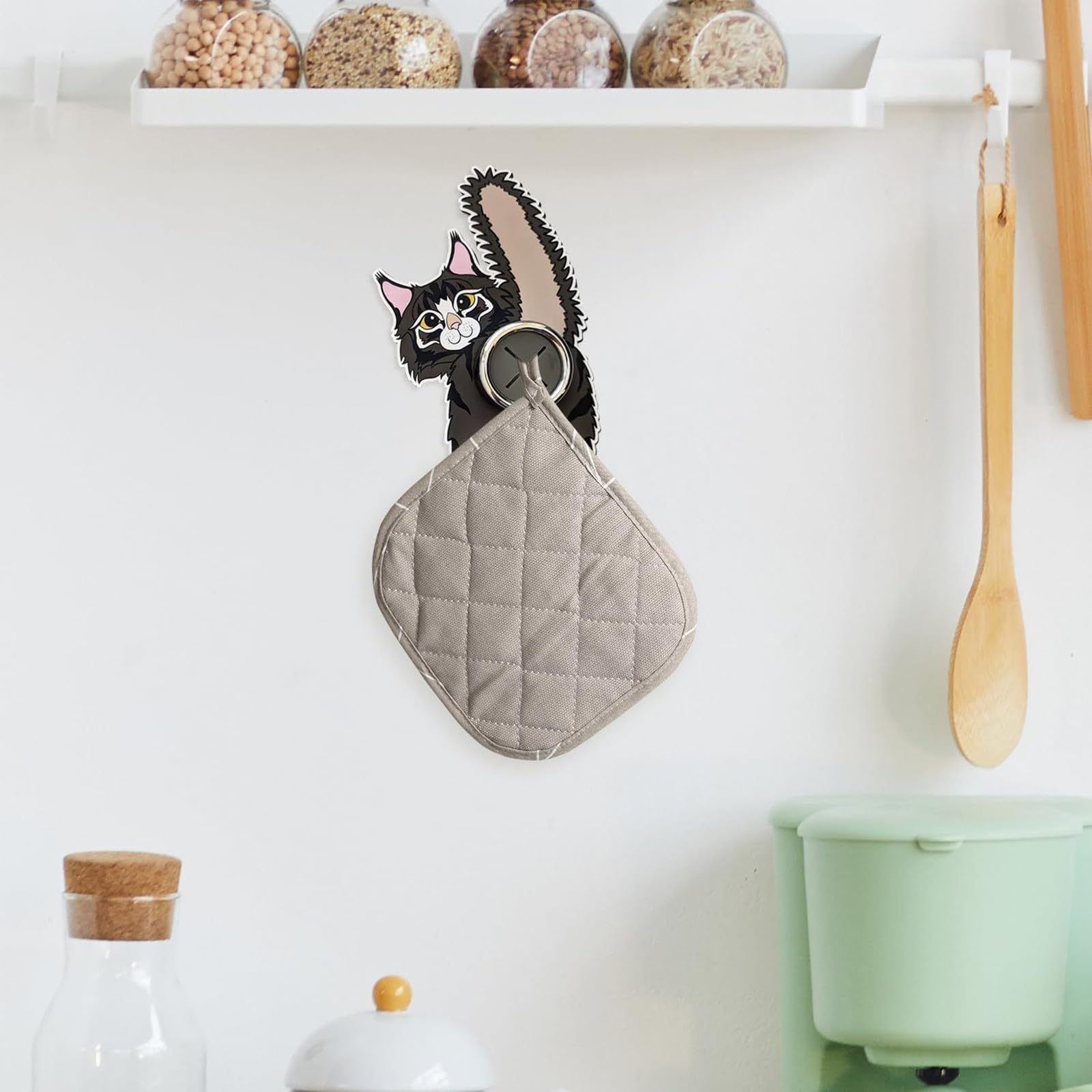 Funny Cat Butt Towel Holder Round Push Towels Cat Hooks with Adhesive Backing,Wall Mount Dishcloth Hook Hanger Dark Brown Prank Cat Hanging Decor,for Home Kitchen Bathroom Cabinet Without Drilling