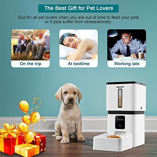 DoHonest Automatic Dog Feeder with Camera: 5G WiFi Easy Setup 8L Motion Detection Smart Cat Food Dispenser 1080P HD Video Recording 2-Way Audio Timed Pet Feeder App Control Night Vision S15