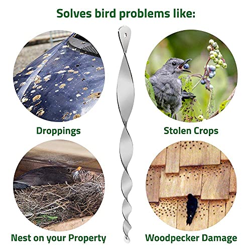 De-Bird Bundle Includes: Defender Spikes 12 pk & Bird Scare Rods 12pk, Outdoor Pest Defenders to Keep Off Pigeon, Woodpecker & Squirrels.