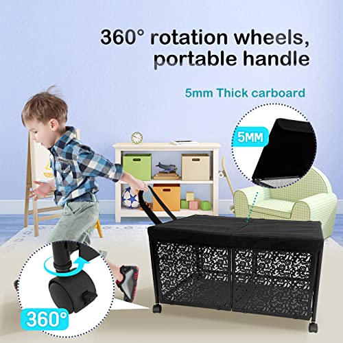 Yoleduo Toy Box Chest Storage Organizer with Lid Collapsible Metal Sturdy Toy Storage Bins with Wheels Storage Boxes Bins Baskets for Kids, Boys, Girls (1 piece, Black)