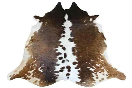 DECIMAL Cowhides 100% Genuine Cowhide Rug-Modern Style Skin Print Floor Carpet for Living Room,Bedroom,Kitchen-Washable Decor Mat,Home Decorations (Brown & White, 5X4 FT)