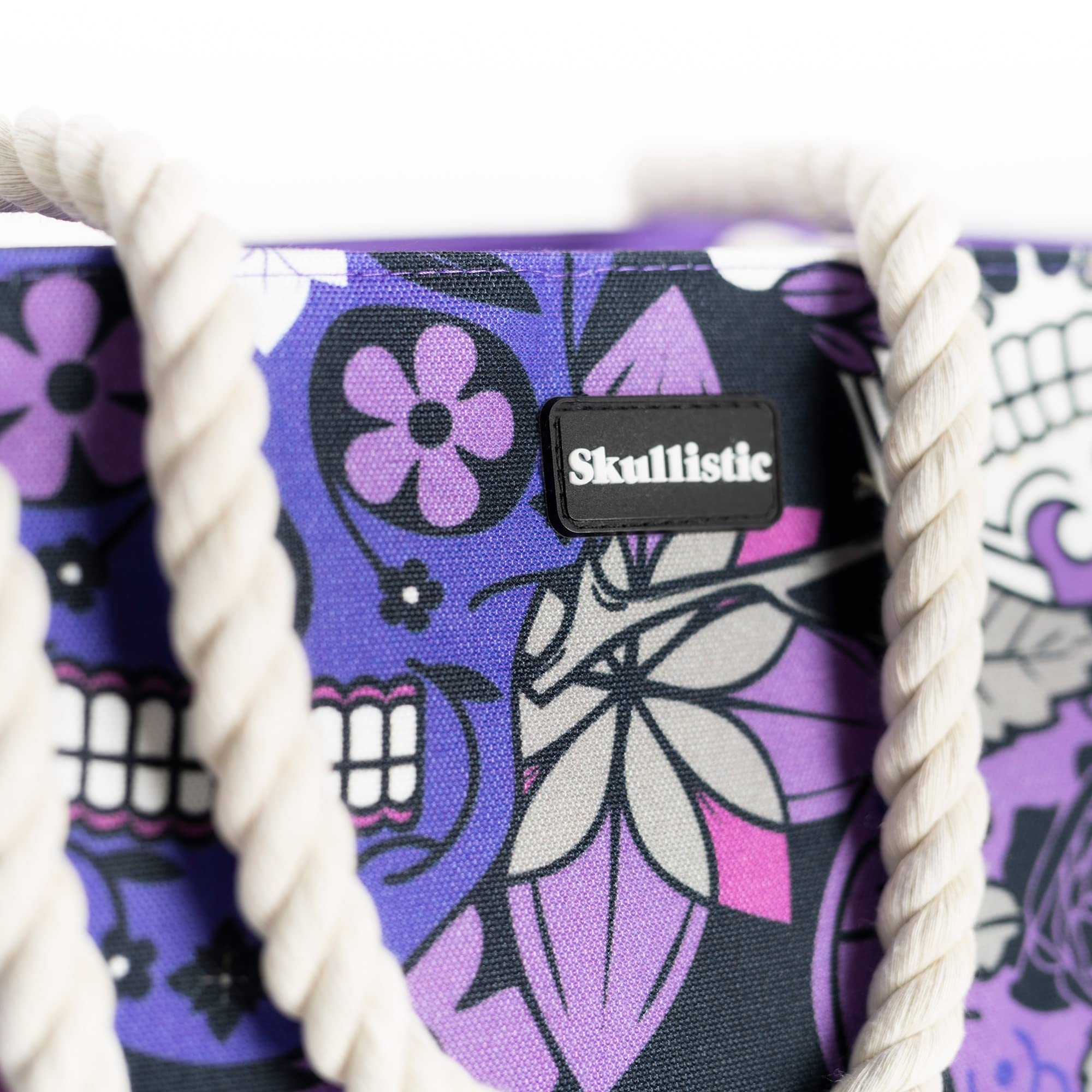 Skullistic Sugar Skull Purple Shoulder Bag - Beach, Travel & Gym, Thick Canvas, L18.5 x H13.5 x W5