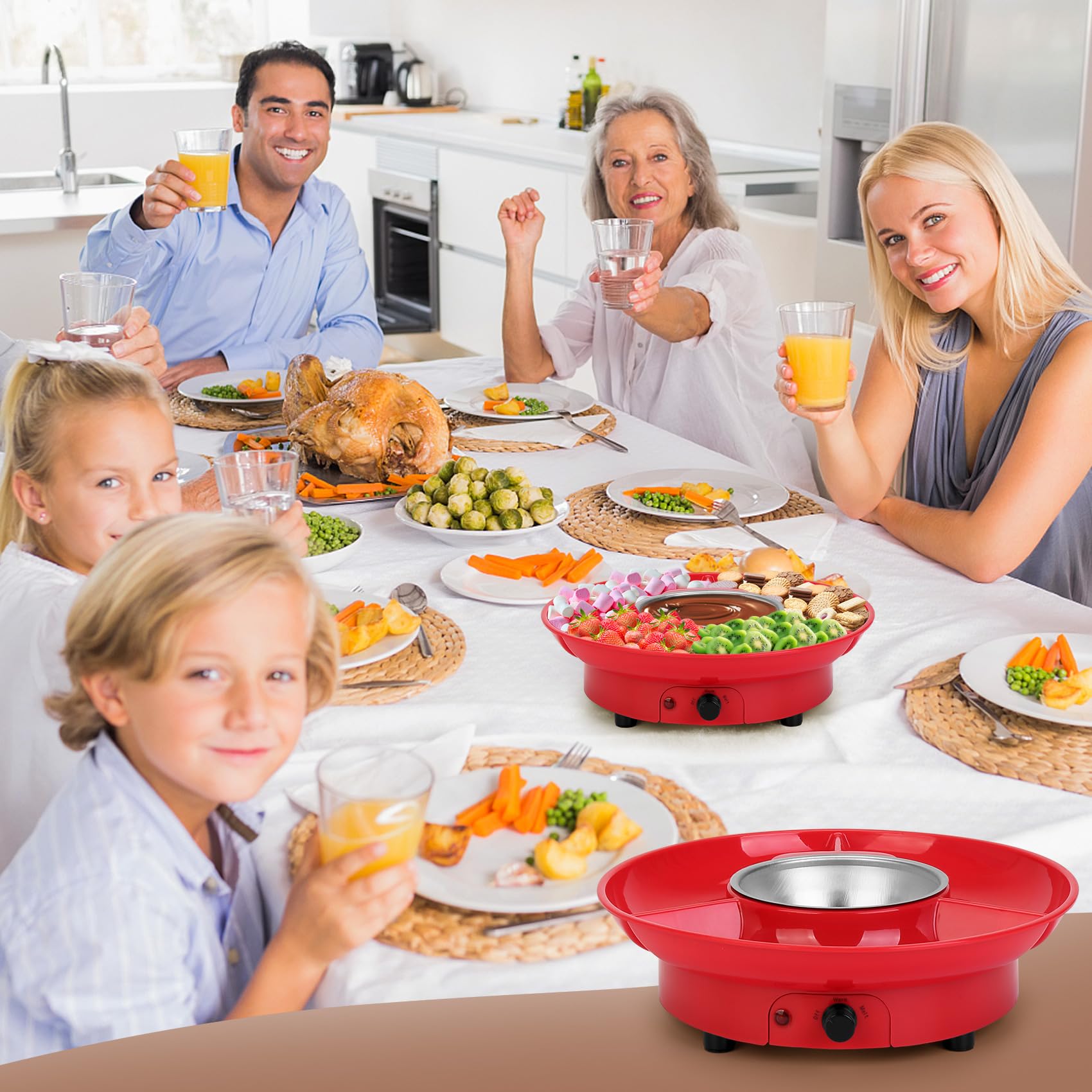 Beyoung Electric Fondue Pot,Chocolate Fondue Maker With Temperature Control and Detachable Serving Trays Great for Dipping Snacks,Bread in Chocolate,Meaningful Birthday Wedding Day Gift,Red